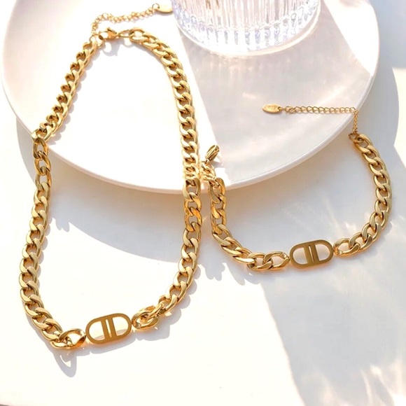 1 Oak | Jewelry | Womens 8k Gold Cd Necklace Choker Gold Chain | Poshmark